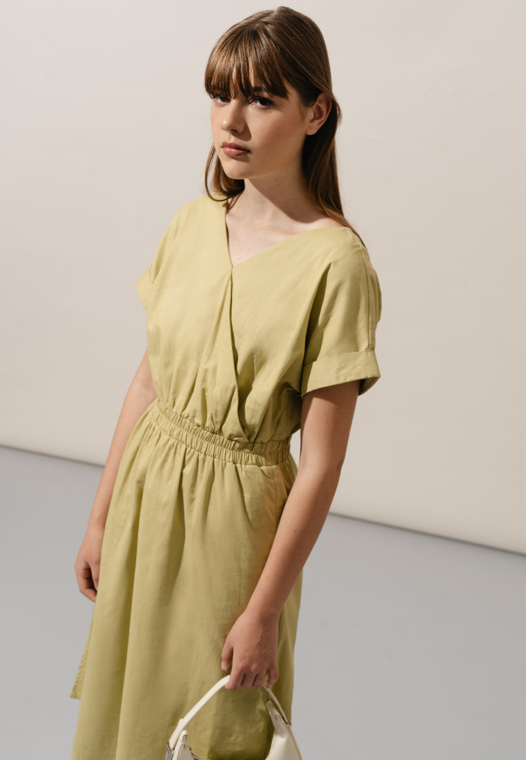 Overlap Neck Short Sleeve Midi Dress – et cetera