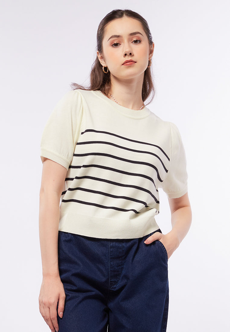 Stripes Knit Top with Puffy Sleeves – et cetera